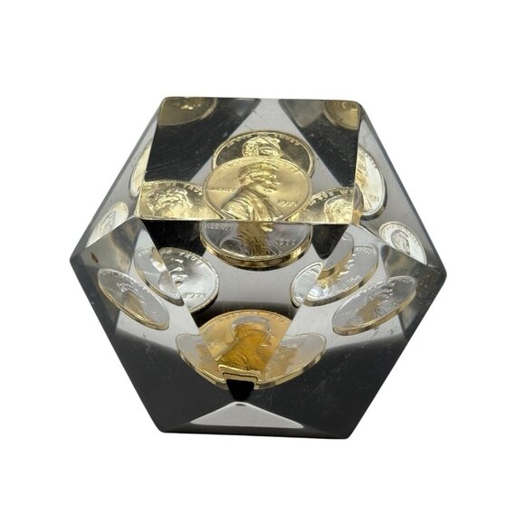 Art | Vintage 1971 Clear Lucite Floating Penny Paperweight 3d Figurine ...